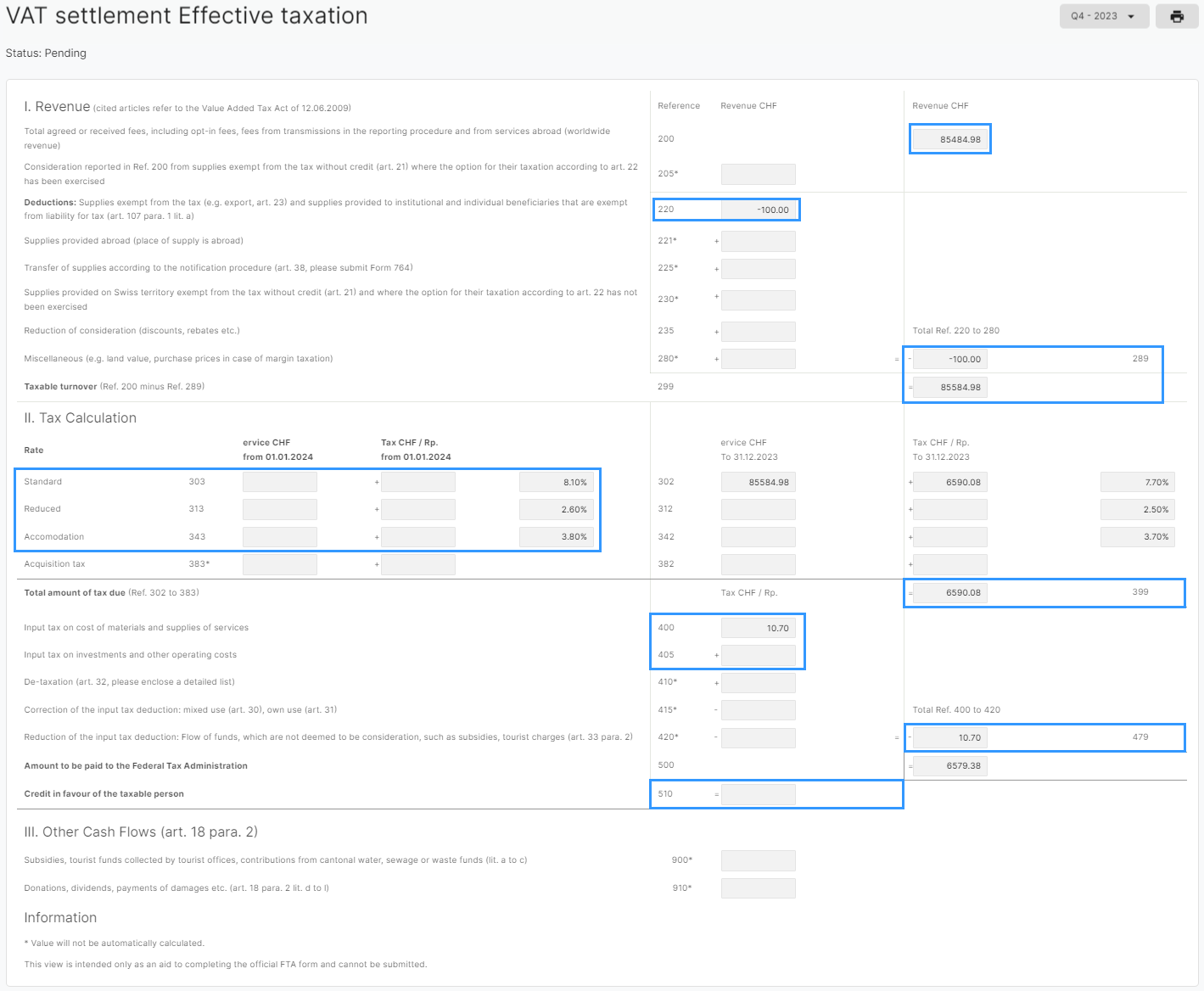 How are the fields in the VAT statement effectively calculated ...